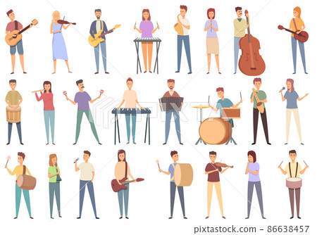 Street musicians icons set cartoon vector.... - Stock Illustration ...