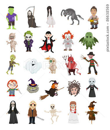 Set of spooky pop culture characters for... - Stock Illustration ...