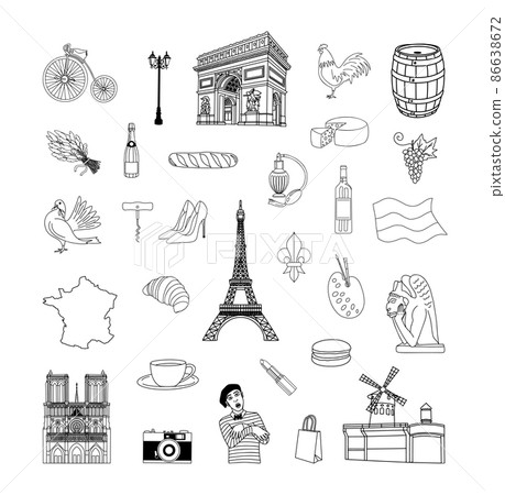 Collection of line drawings of France.... - Stock Illustration ...