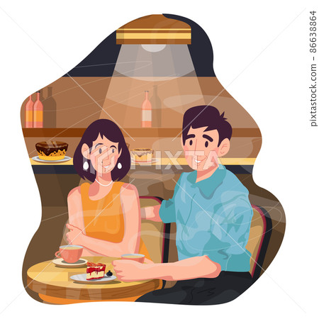 Young couple in a cafe. Colorful detailed... - Stock Illustration ...