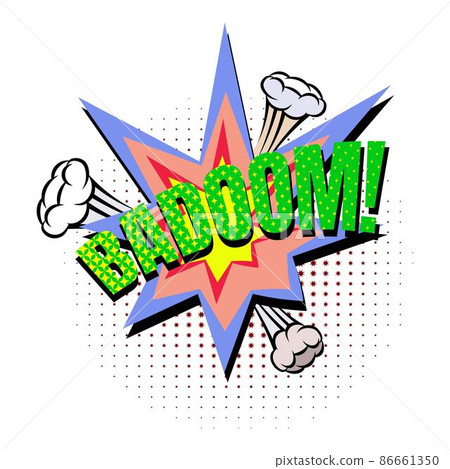 Badoom comic explosion bubble in popart vintage... - Stock Illustration ...