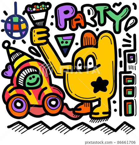 Hand drawn Abstract Partyny cute Comic... - Stock Illustration ...