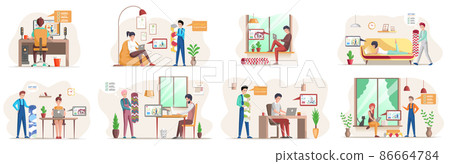 Concept of choosing fabric. People order carpet...-插圖素材 [86664784 ...