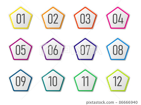 1 to 12 number pentagon icon set that can be... - Stock Illustration ...