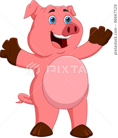 cartoon cute pig waving on white background - Stock Illustration ...