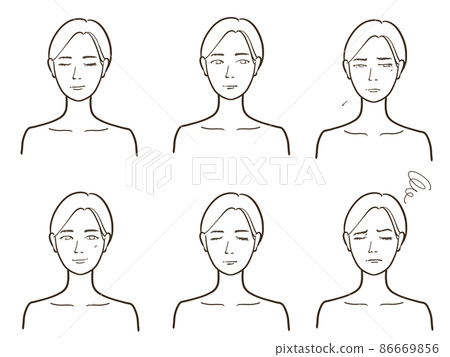 Real face female illustration set line drawing - Stock Illustration ...