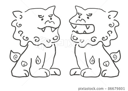 Okinawa Shisa line drawing illustration material - Stock Illustration ...