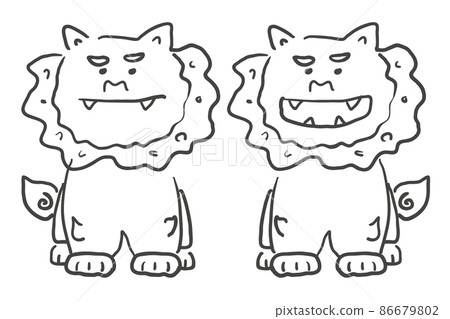 Shisa Okinawa hand-painted line drawing... - Stock Illustration ...
