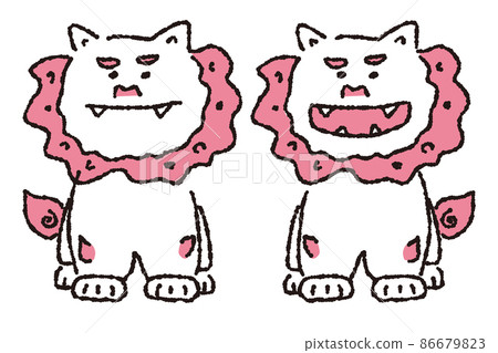 Shisa Okinawa hand-painted simple color... - Stock Illustration ...