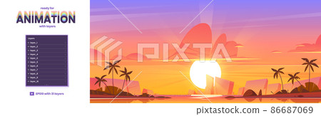 Parallax background with sea landscape at sunset - Stock Illustration ...