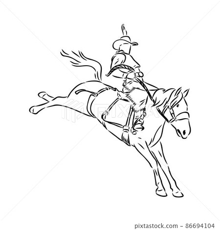 An hand drawn freehand vector - RODEO. Scene... - Stock Illustration ...