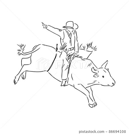 An hand drawn freehand vector - RODEO. Scene... - Stock Illustration ...