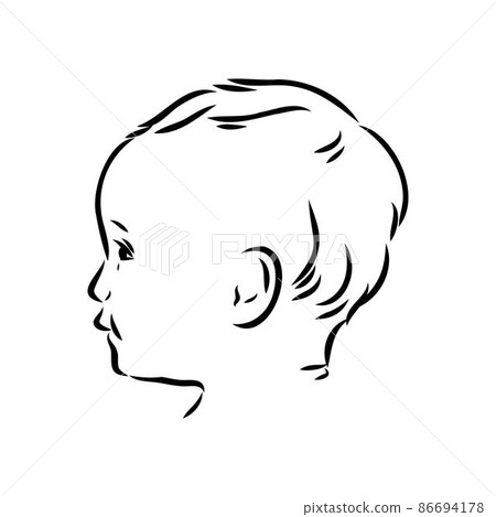 Hand drawn little kid portrait in profile,... - Stock Illustration ...
