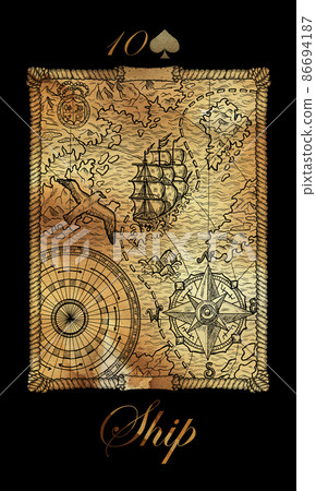Ship. Card of Lenormand oracle deck Gothic... - Stock Illustration ...