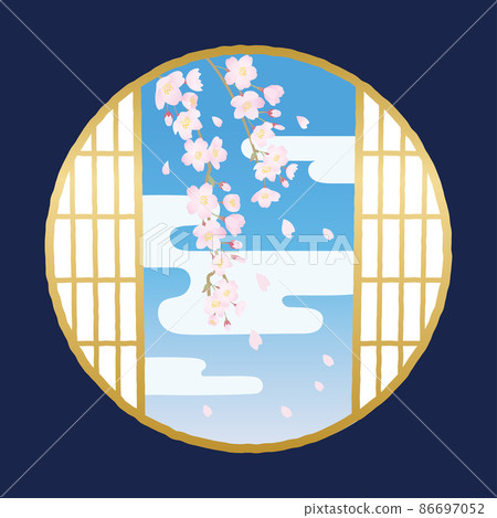 Sakura round window Japanese style background - Stock Illustration ...