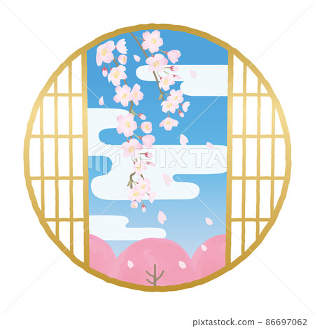 Sakura round window Japanese style background - Stock Illustration ...