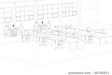 Outline of a large office with people working... - Stock Illustration ...
