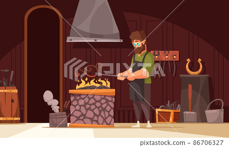 Blacksmith Workshop Cartoon Composition - Stock Illustration [86706327 ...
