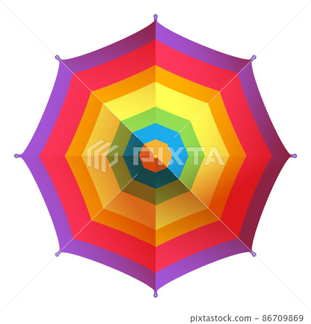Rainbow umbrella. Top view of resort parasol - Stock Illustration ...