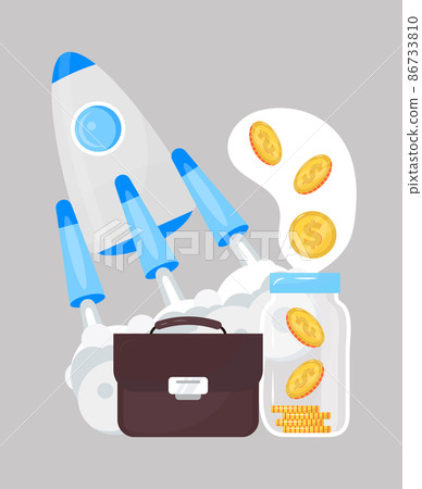 Money box with rocket and bag concept vector.... - Stock Illustration ...