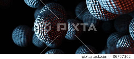 abstract metal spheres balls flying in dark...-插圖素材 [86737362] - PIXTA圖庫