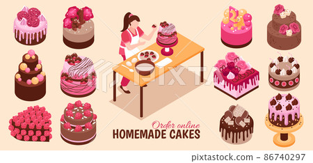 Homemade Cakes Isometric Set - Stock Illustration [86740297] - PIXTA