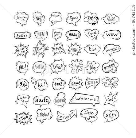 A set of comic forms with textured text.... - Stock Illustration ...