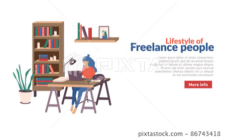Freelance Lifestyle Flat Background - Stock Illustration [86743418] - PIXTA