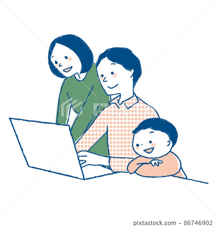 Family looking at a computer - Stock Illustration [86746902] - PIXTA