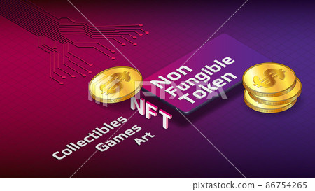 Isometric concept of earning dollars USD on NFT... - Stock Illustration ...