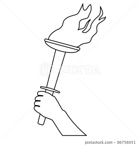 Burning torch in hand outline isolated on... - Stock Illustration ...