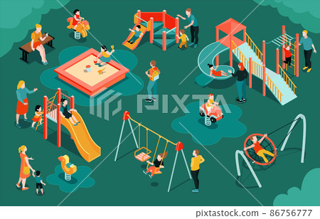 Isometric Children Playground Composition - Stock Illustration ...
