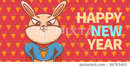 hand drawn cartoon rabbit year illustration poster - Stock Illustration ...