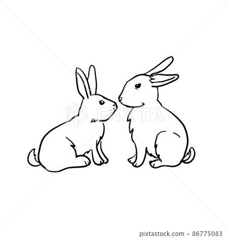 Two rabbits are sitting opposite each other... - Stock Illustration ...