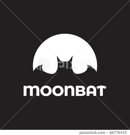 negative space moon with bat logo design vector...-插圖素材 [86776435 ...