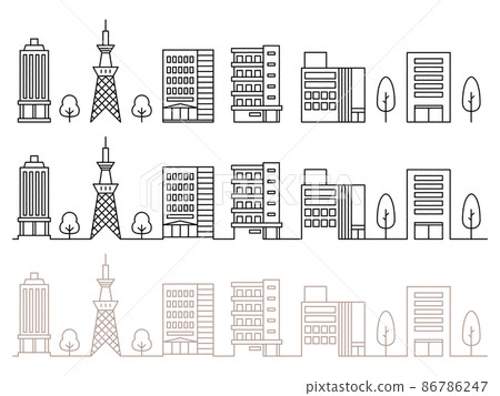 Cityscape / Building / Tower / Line drawing - Stock Illustration ...