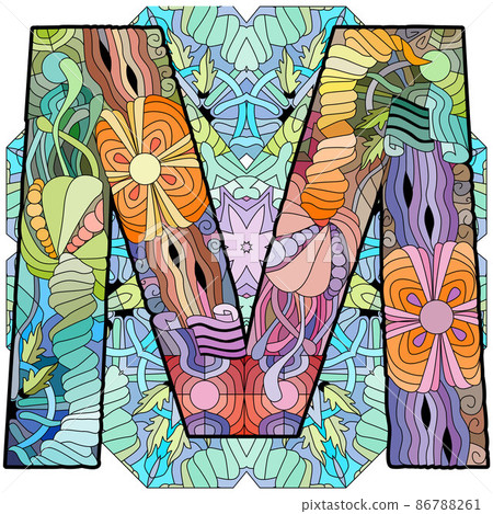 Letter M monogram, engraving design on mandala.... - Stock Illustration ...