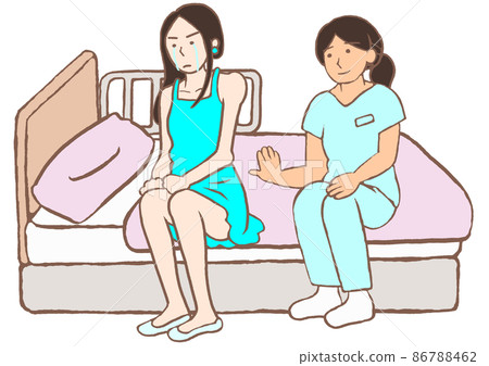 A psychiatric nurse listening to a crying... - Stock Illustration ...