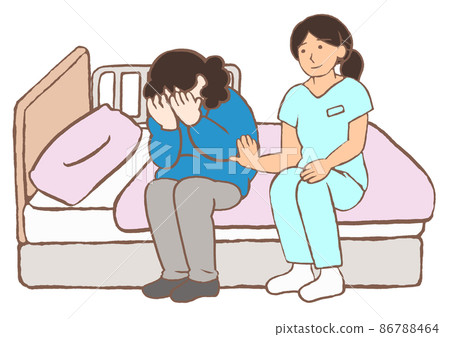 A psychiatric nurse listening closely to a... - Stock Illustration ...