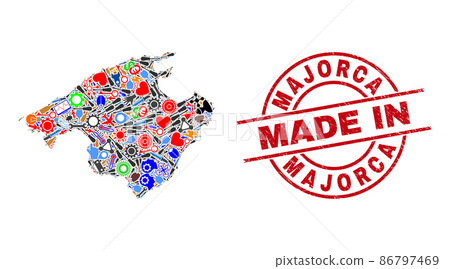 Component Collage Majorca Map and Made in... - Stock Illustration ...
