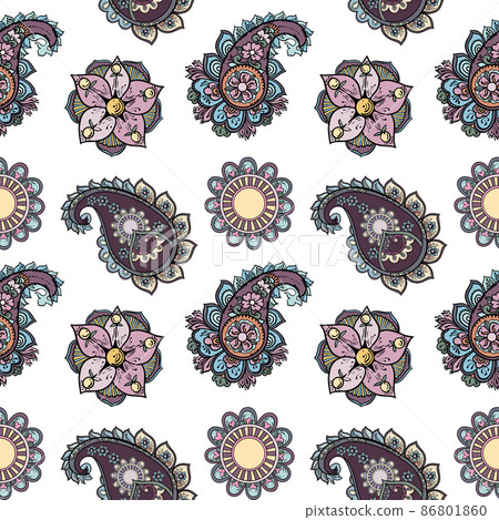 Illustration raster seamless paisley pattern... - Stock Illustration ...