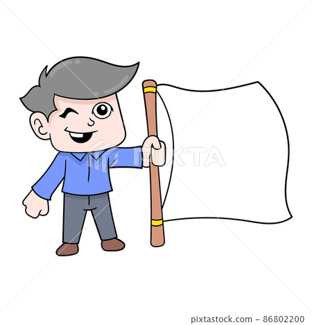 boy holding flag blank text template, doodle... - Stock Illustration ...