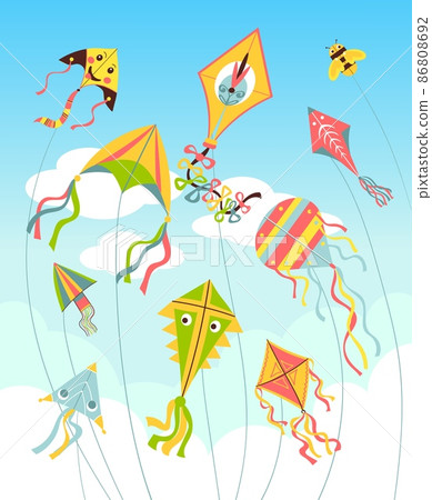 Kites Flying In The Sky Clipart Color
