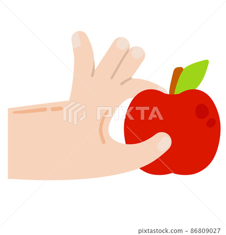 Hand holding and giving an apple. Healthy... - Stock Illustration ...