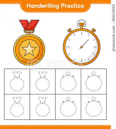 Handwriting practice. Tracing lines of Trophy... - Stock Illustration ...