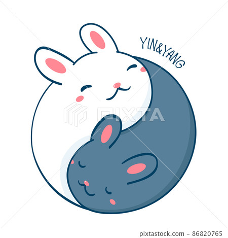 Yin yang bunny. Two cute black and white... - Stock Illustration ...