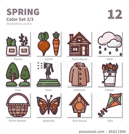 Spring icons set, Color, vector and... - Stock Illustration [86821906 ...