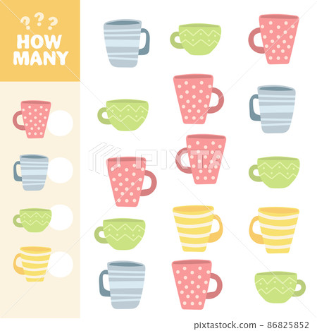 Counting game, how many Tea Cups. Educational... - Stock Illustration ...