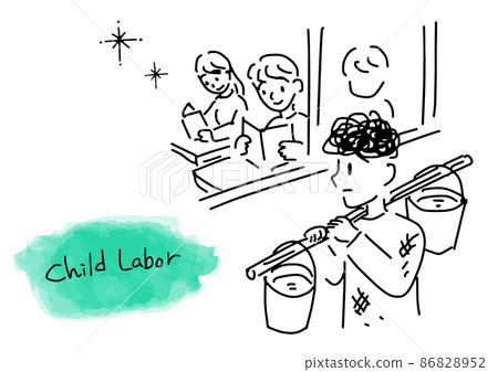 Simple line art illustration of a boy in child... - Stock Illustration ...