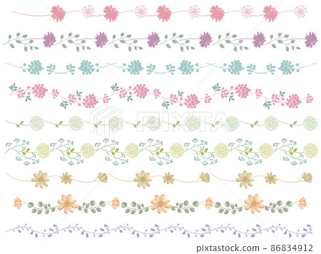 Floral colorful line set of hand-drawn line... - Stock Illustration ...